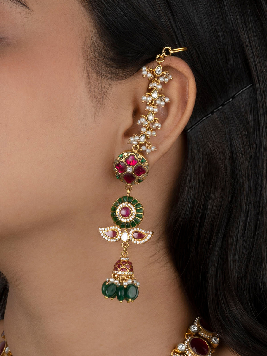 MO-S56M - Multicolor Gold Plated Bridal Jadau Kundan Medium Necklace S – Mortantra