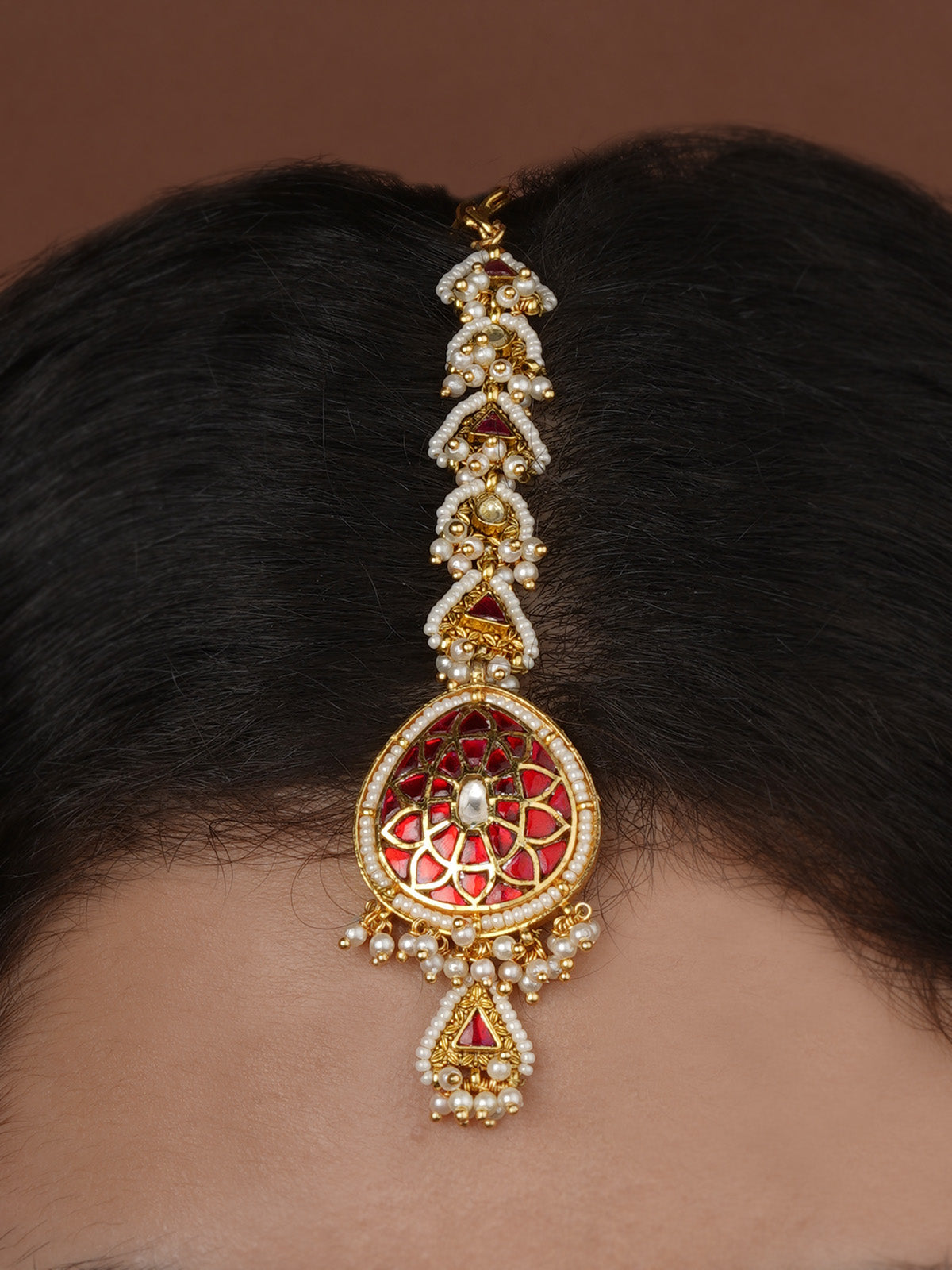 Red Color Gold Plated Mishr Maangteeka - MR-T105WR – Mortantra