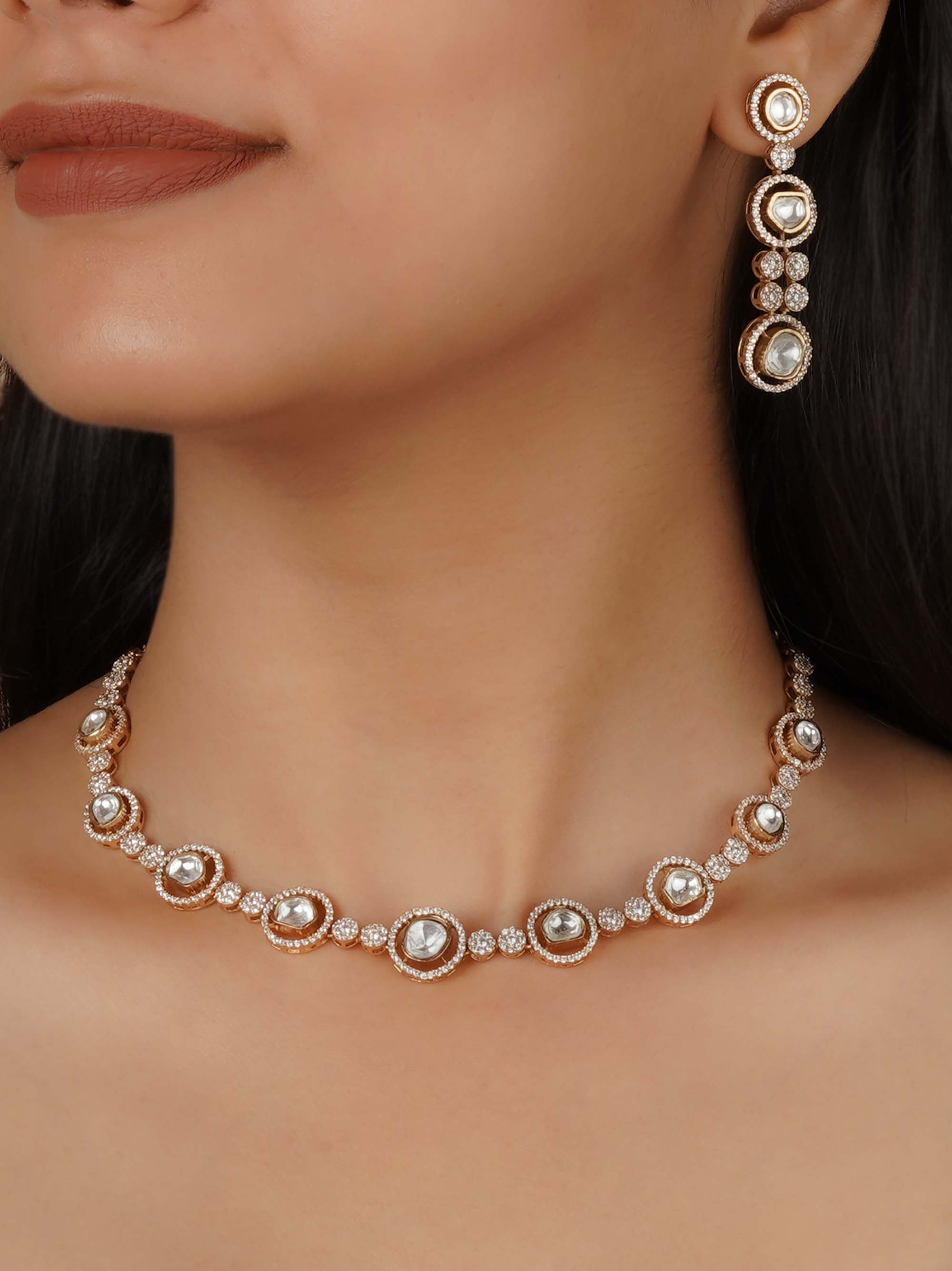 White Color Gold Plated Faux Polki Necklace Set - PK-S242 – Mortantra