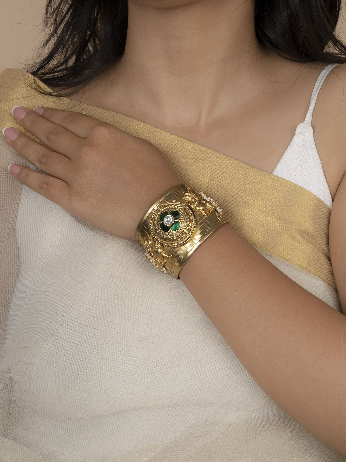 Green Color Gold Plated Contemporary Bangle (1 Piece) - CC-BRAC5GR ...