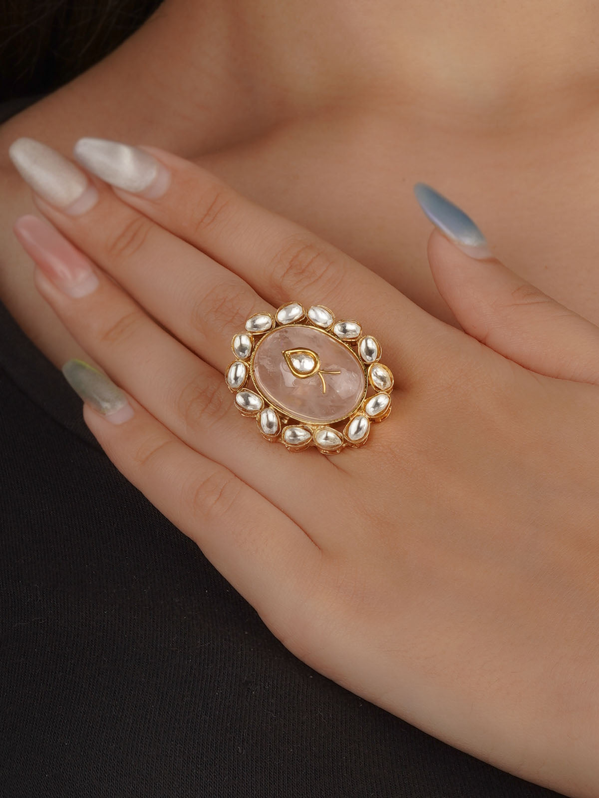 Baby Pink Color Gold Plated Contemporary Ring - CC-RNG32 – Mortantra