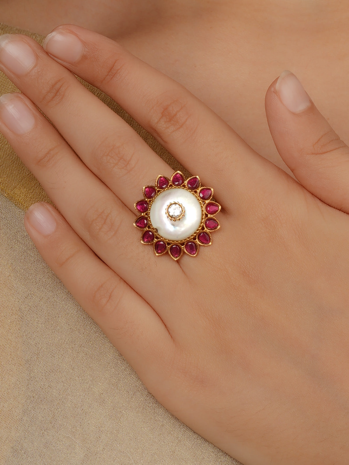 Pink Color Gold Plated Contemporary Ring - CC-RNG47M – Mortantra