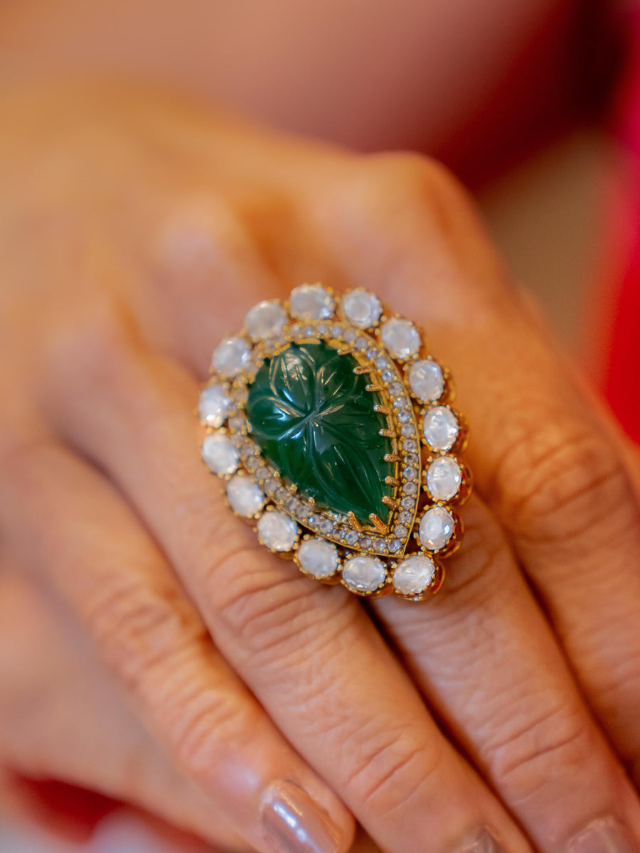 CC-RNG4GR - Green Color Gold Plated Contemporary Ring – Mortantra