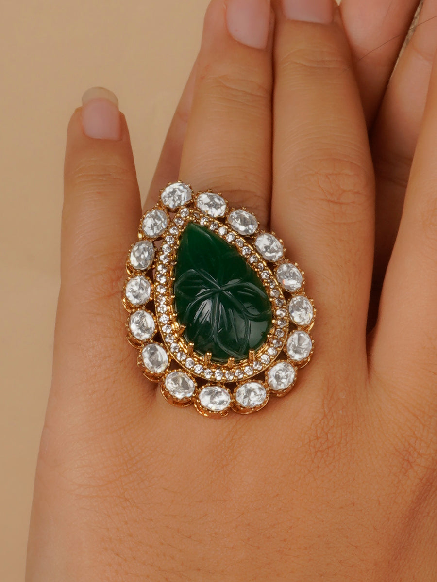 CC-RNG4GR - Green Color Gold Plated Contemporary Ring – Mortantra