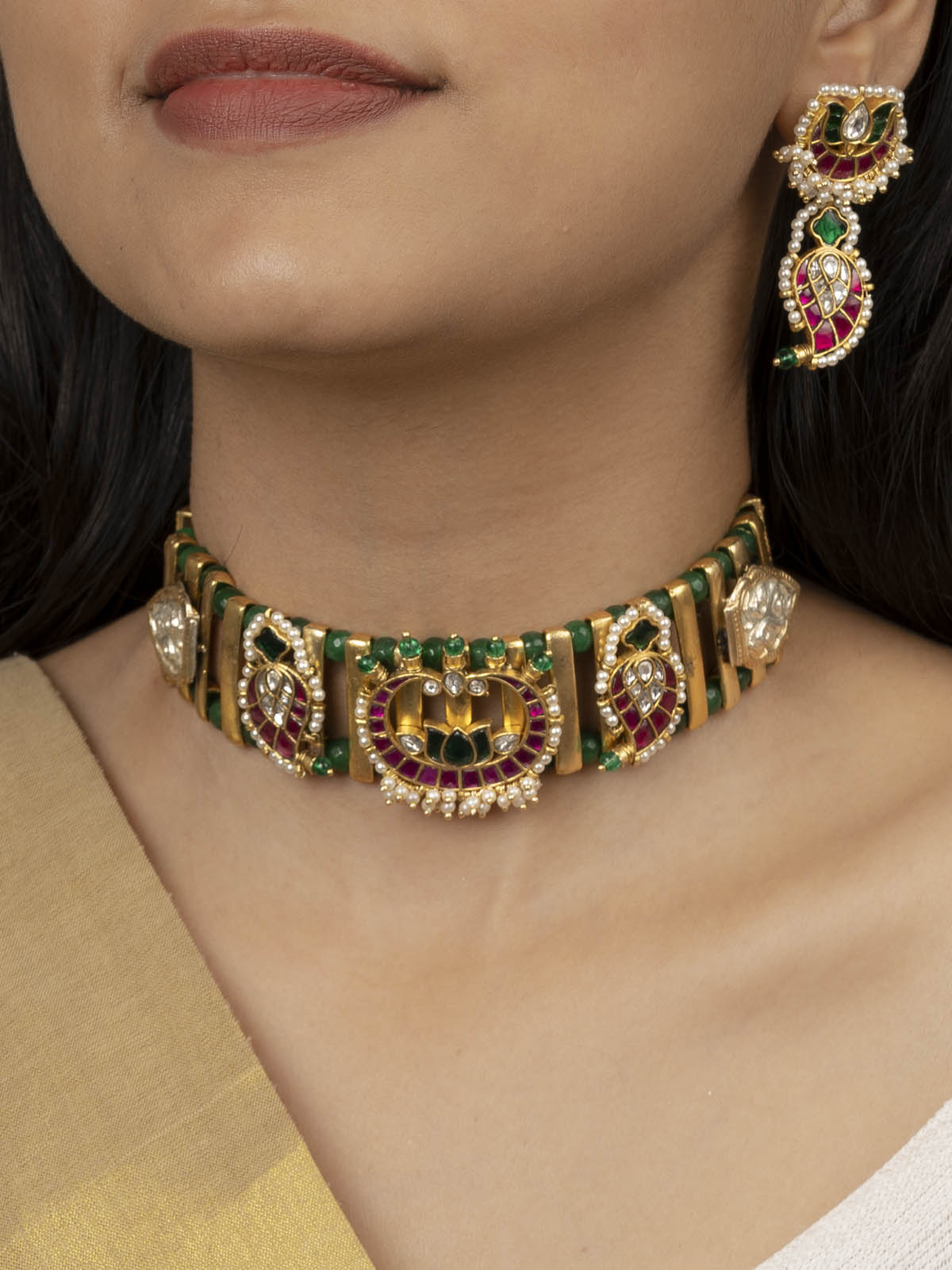 Multicolor Gold Plated Mishr Necklace Set - MR-S619M – Mortantra