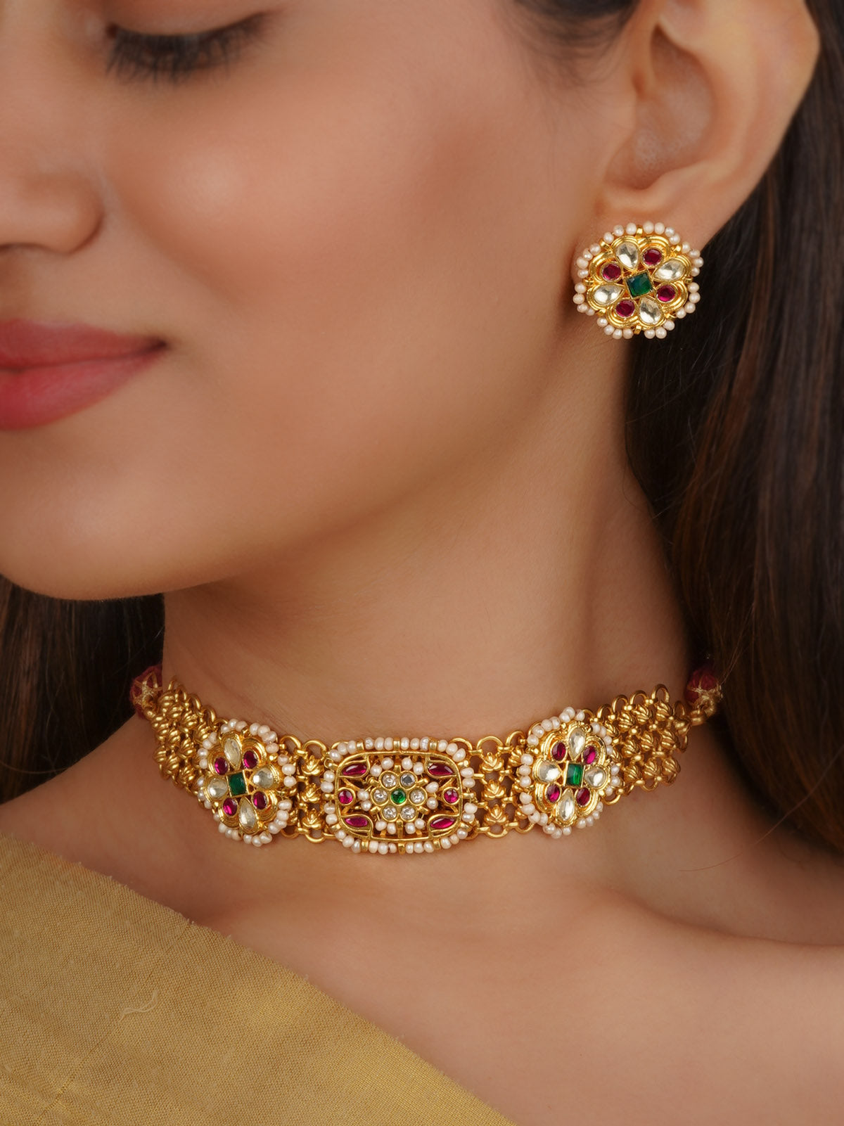 Multicolor Gold Plated Mishr Necklace Set - MR-S960M – Mortantra