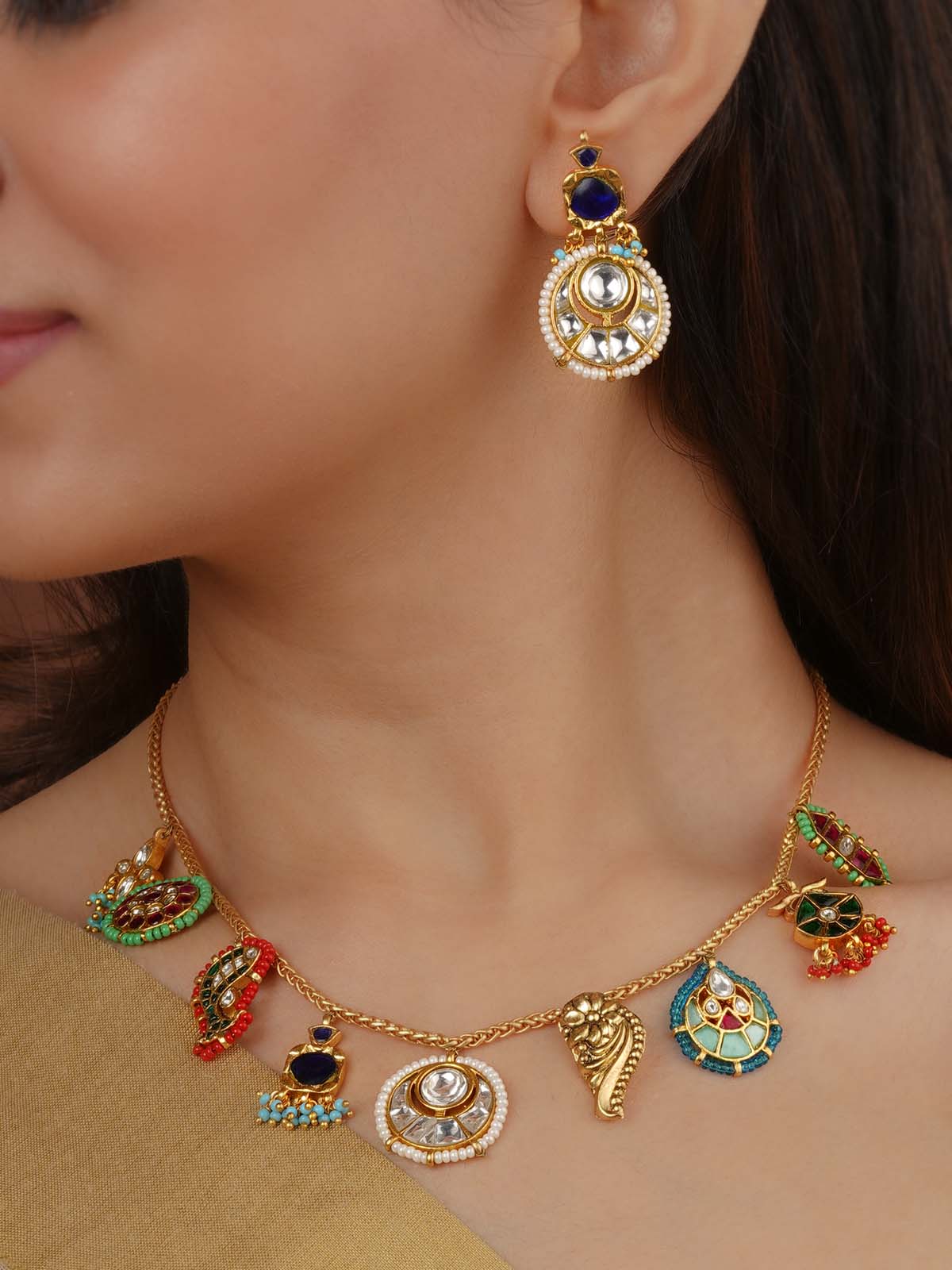 Multicolor Gold Plated Mishr Necklace Set - MR-S963 – Mortantra