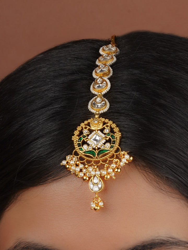 Green Color Gold Plated Mishr Maangteeka - MR-T70WGR – Mortantra