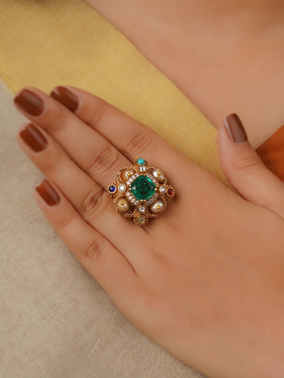 Gold Plated Navratna Ring - NR-RNG4 – Mortantra