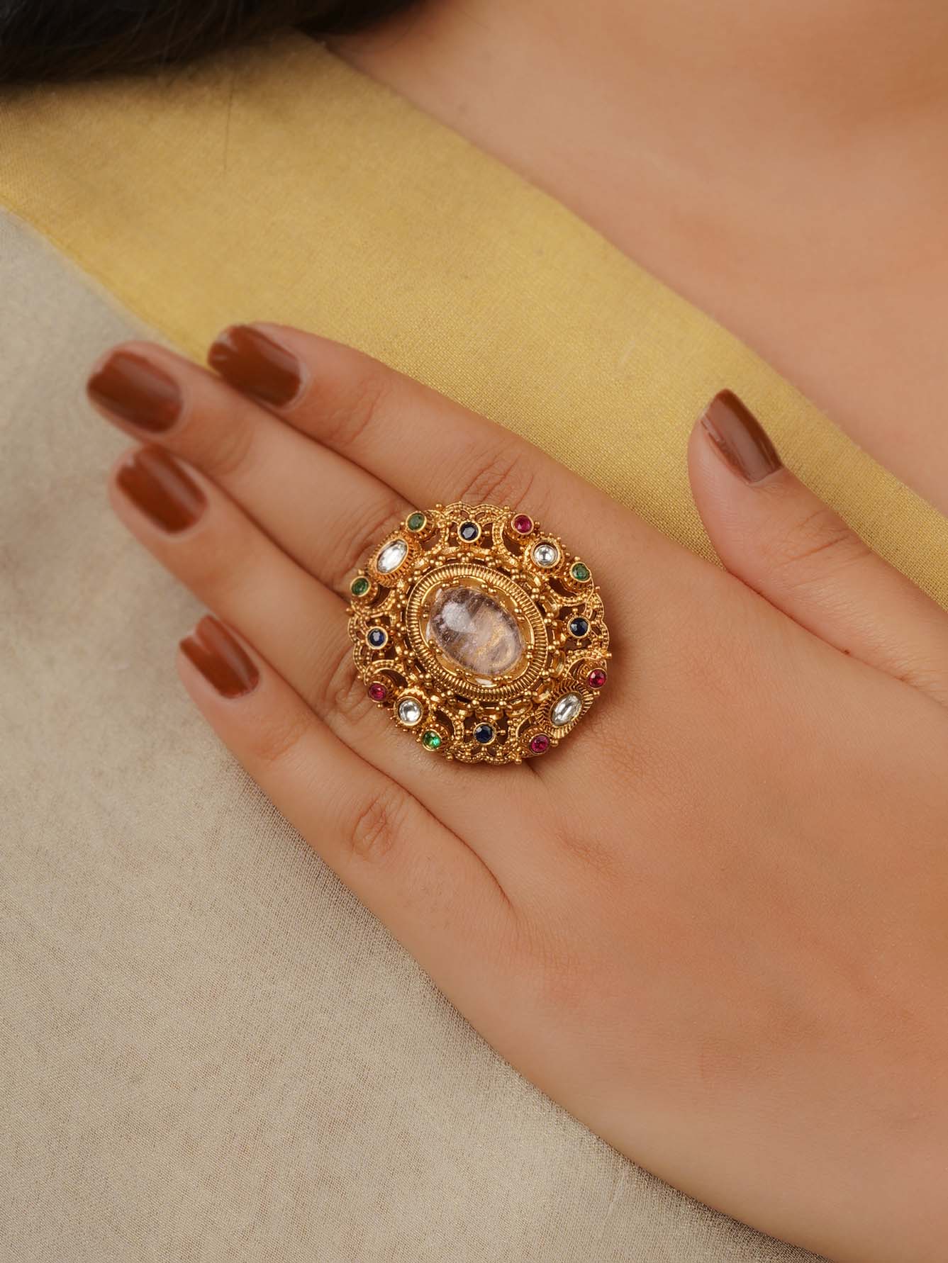 Gold Plated Navratna Ring - NR-RNG5 – Mortantra