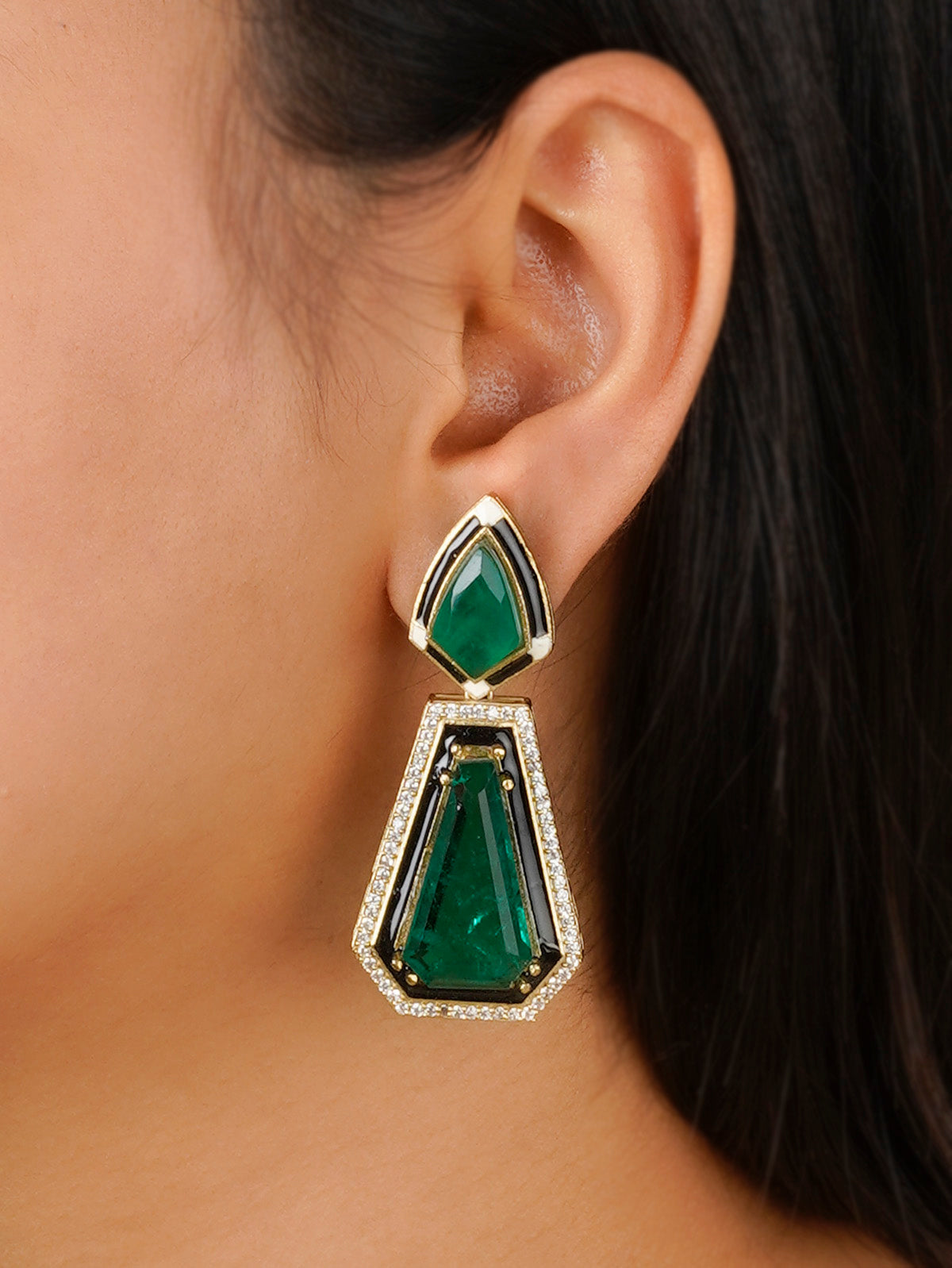Green Color Gold Plated Contemporary Earrings - TCZ-EAR1GR – Mortantra