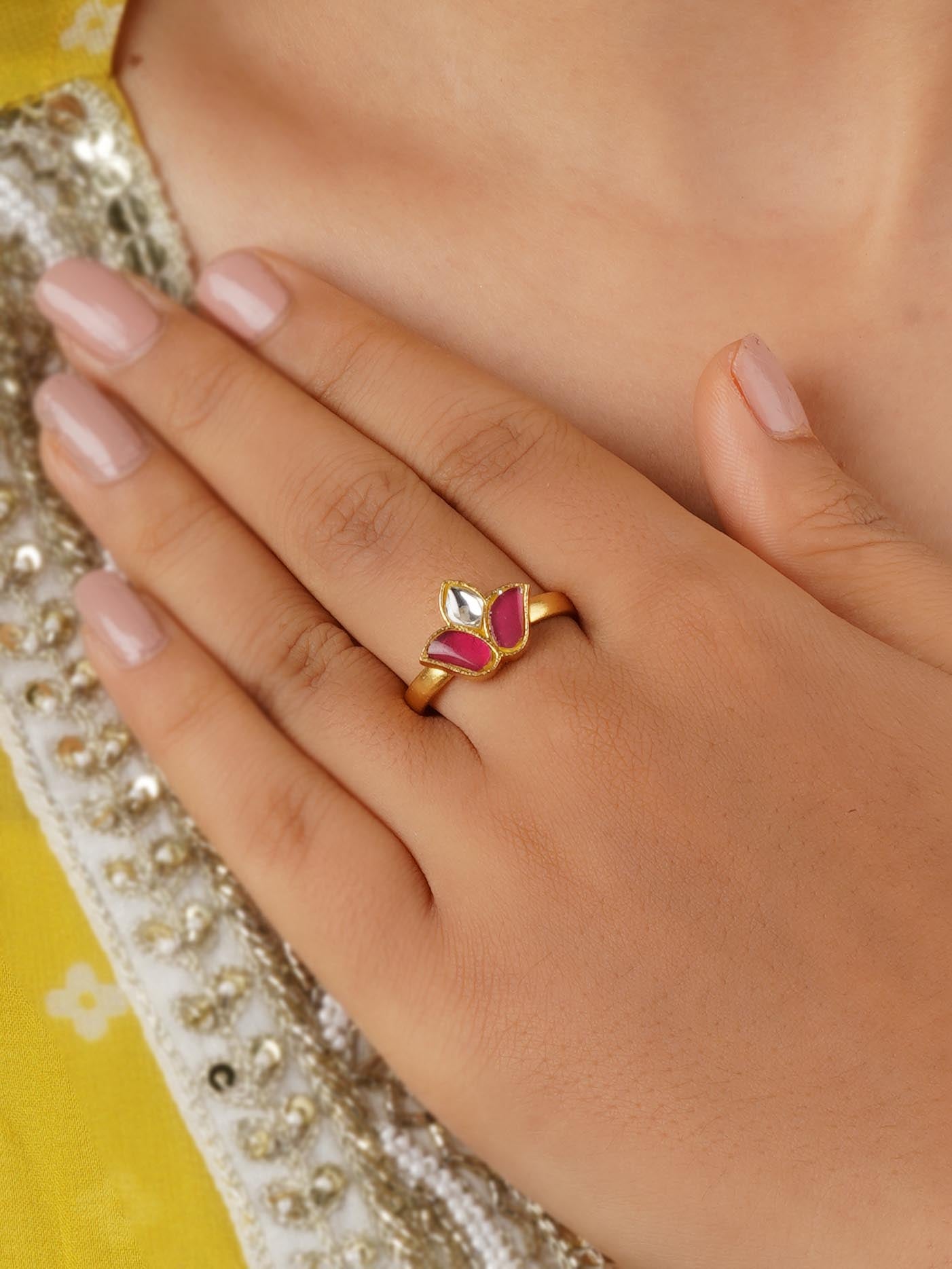 Pink Color Gold Plated Ring - TK-RNG29WP – Mortantra