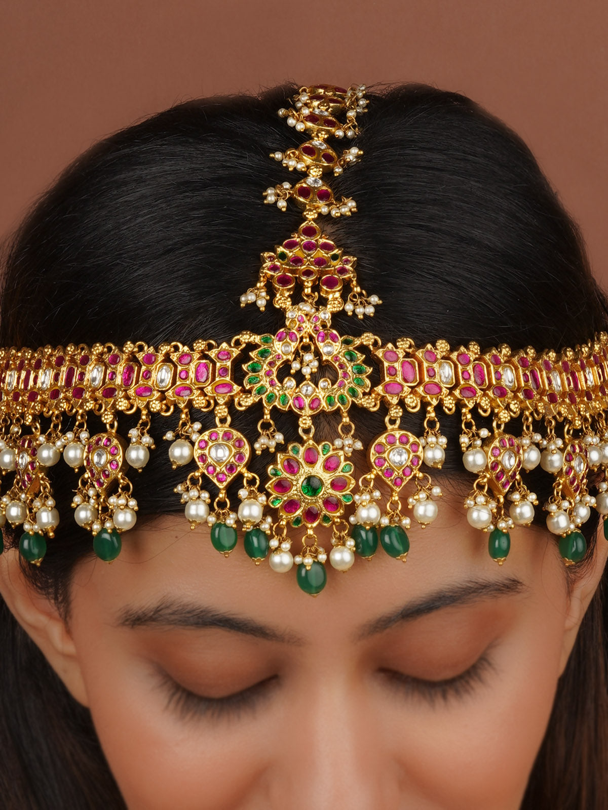 Multicolor Gold Plated Temple Mathapatti - TMPMM15M – Mortantra
