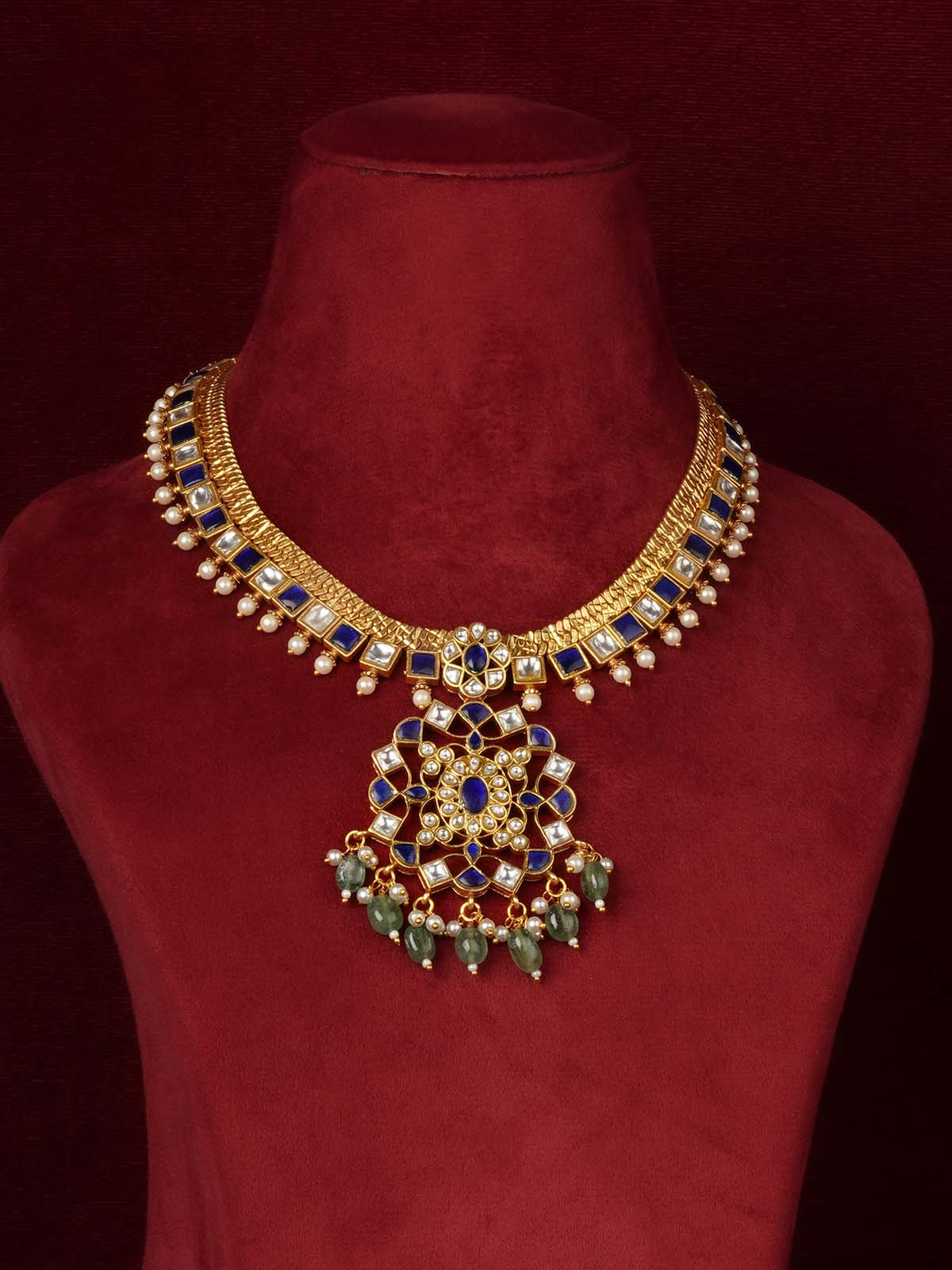 Blue Color Gold Plated Temple Necklace Set - TMPSET237WBL – Mortantra