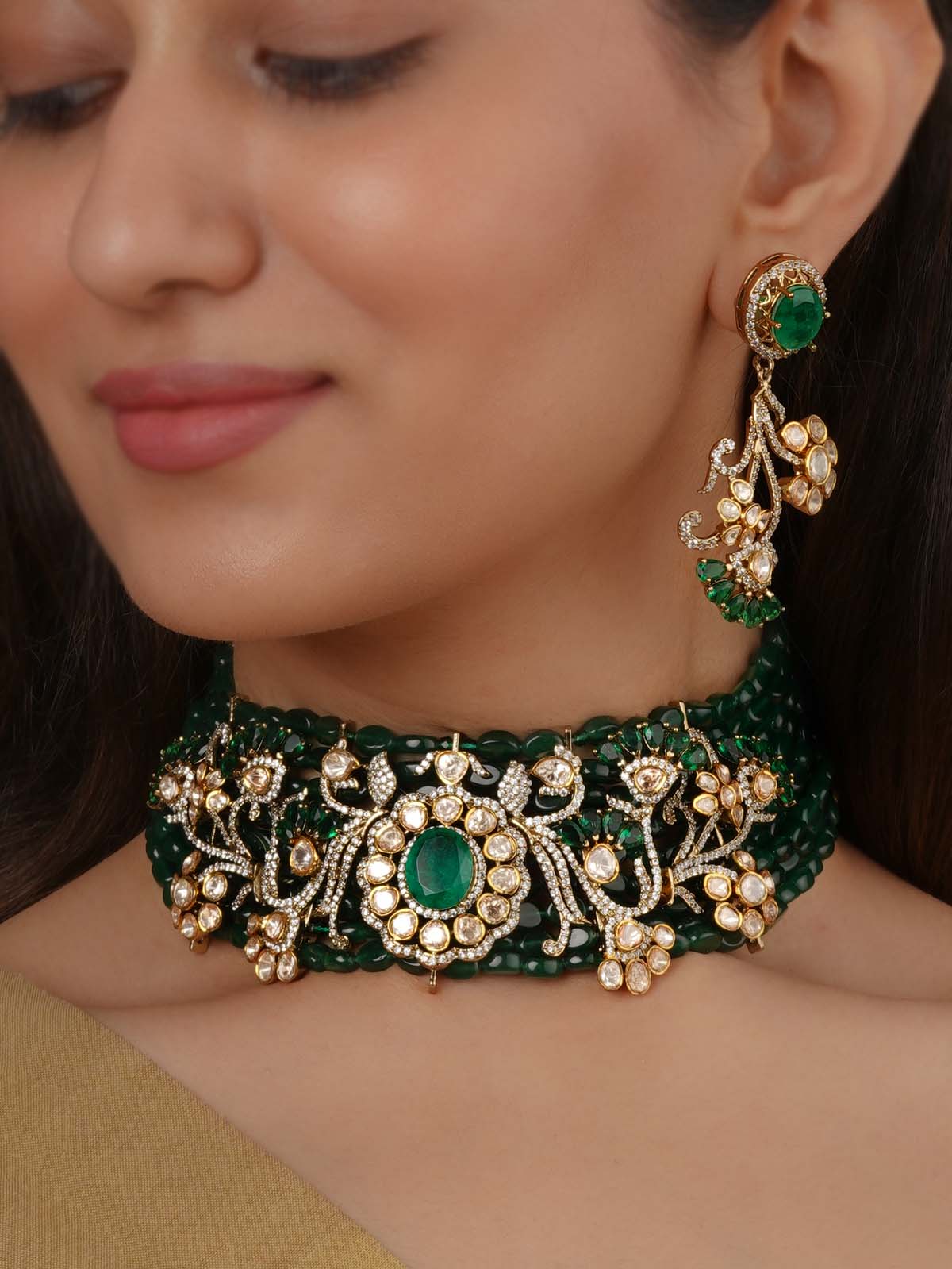 Green Color Victorian Necklace Set - VC-S12GR – Mortantra