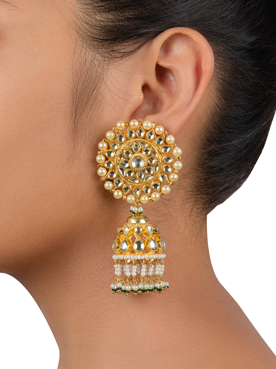 White Round Top Gold Plated Jadau Jhumkas – Mortantra